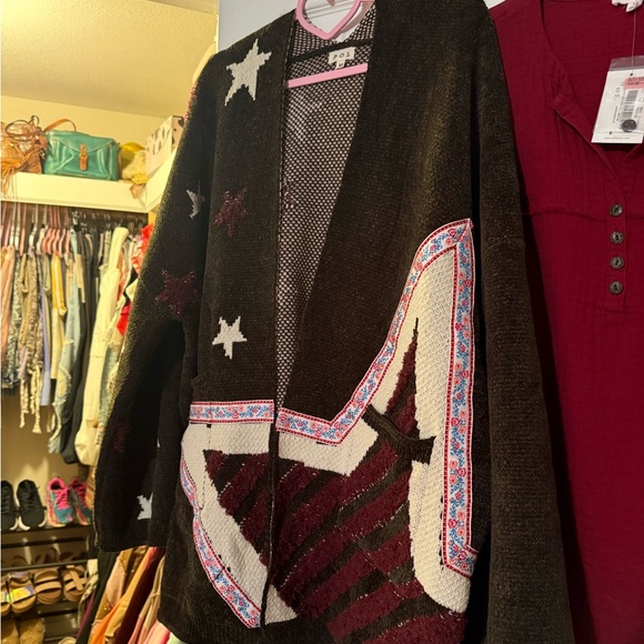 POL | Sweaters | Pol Black And Cream Star Patterned Cardigan | Poshmark